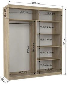 Šatní skříň s posuvnými dveřmi Dolores - 180 cm Barva: dub Sonoma