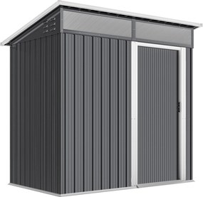 Outsunny Kovový Šopík 1,9m² 195x122x182cm Skladový Šop s Podlahou, Šikmou Střechou, Oknem, Posuvnými Dveřmi, Háčky, Rukavicemi, Odolný Proti Počasí p…