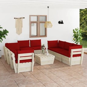 vidaXL 9dílná zahradní sedací souprava z palet + podušky smrkové dřevo [3063651] Barva: vínová červená