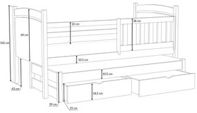 Dětská postel z masivu borovice SABINA s přistýlkou a šuplíky - 200x90 cm - BÍLÁ