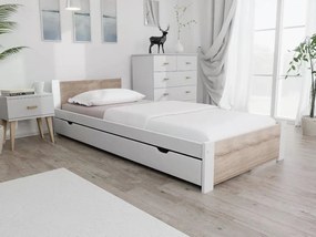 Postel IKAROS 80 x 200 cm, bílá/dub sonoma Matrace: Matrace Coco Maxi 20 cm, Rošt: Bez roštu