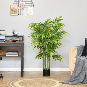 Umělý bambusový strom HOMCOM, 140 cm, umělá rostlina, plastové falešné rostliny v květináči, umělý bambus s 780 listy jako skutečný pro obývací pokoj…