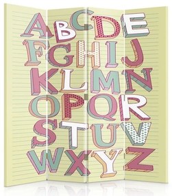 Ozdobný paraván Barevná písmena abecedy - 145x170 cm, čtyřdílný, obustranný paraván 360°