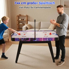 Costway 144 cm air hockey arkádový stolek air hockey s výkonným 12 V motorem