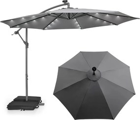 Costway Ø 300 cm konzolový deštník se 40 solárními LED světly a pytli s – šedá