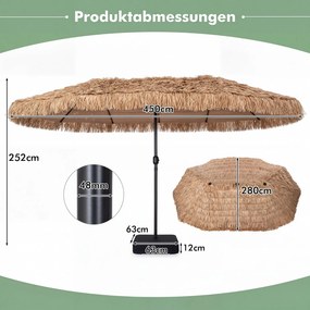 Costway 450 cm Havajský slunečník se stojanem na s klikou a 12 kovovými vzpěrami