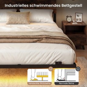 Costway Postel s nabíjecí stanicí a LED osvětlením, čelo s úložným prostorem