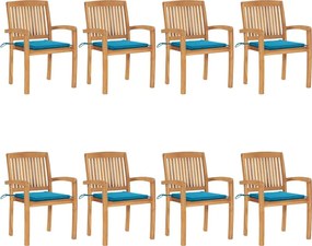 vidaXL Stohovatelné zahradní židle s poduškami 8 ks masivní teak [3073245] Barva: Modrá