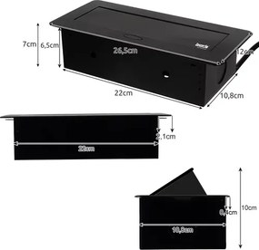 Vestavná výklopná zásuvka 3× 220 V – černá