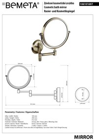 Bemeta Design RETRO bronz: Kosmetické zrcátko oboustranné, ø 140 mm -