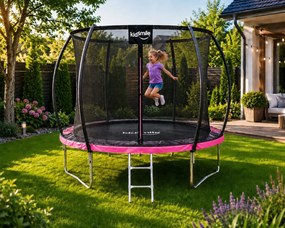 TRENDIE Trampolína s vnitřní sítí 252 cm růžová + žebřík