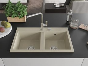 Mexen Hektor, 2-komorový granitový dřez 800x480x205 mm, béžová, chromový sifon, 6521802000-69