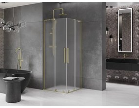 Mexen Velar L Duo, sprchový kout s posuvnými dveřmi 100 x 100 cm, 8mm sklo námraza, zlatá lesklá, 871-100-100-02-33-50