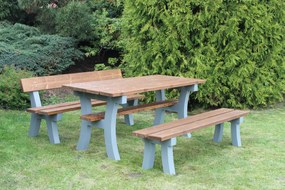 Výhodný set betonového stolu a 2 laviček s+bez opěradla Pekárek Barva prken: Prkna bez barvy (neošetřené), Ošetření betonových nohou: S povrchovou úp…