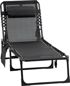 Outsunny Chaise longue skládací lehátko s nastavitelným opěradlem 5 poloh odnímatelná opěrka hlavy boční kapsa textilní potah ocelový rám 185 x 58 x …