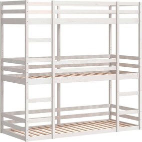 Třípatrová postel bílá 90 x 200 cm masivní borové dřevo 3284255
