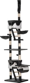 PawHut Stropní Škrabadlo pro Kočky s Nastavitelnou Výškou 240-260 cm, Víceúrovňový Kočičí Stromeček se Sheltry, Hammocky, Schody a Sisalovými Lany, Tm
