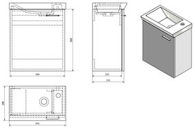 Aqualine ZOJA/KERAMIA FRESH umyvadlová skříňka 44x50x25,3cm, dub platin - 51046DP