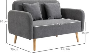 HOMCOM Dvoumístná rozkládací pohovka s polštáři, nastavitelné podnožky, sametový polyester, kaučukové dřevo, pěna, 2místná, potah látka| Aosom