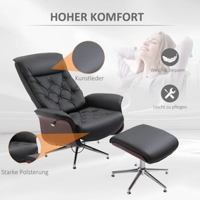HOMCOM Relaxační křeslo s podnožkou - TV křeslo s čalouněním, 360° otočné, 145° nastavitelné, retro design Chesterfield, PU potah, dřevěné detaily, k…