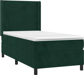 Box spring postel s matrací a LED tmavě zelená 90x200 cm samet 3139424