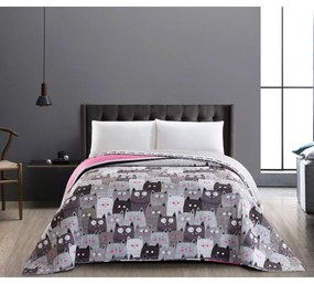 Oboustranný šedý přehoz z mikrovlákna DecoKing Cat Invasion, 260 x 280 cm