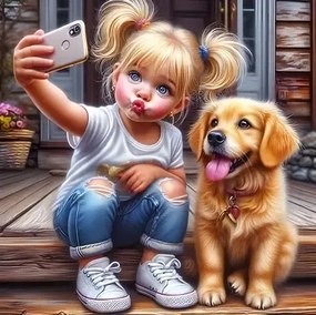 NORIMPEX Malování podle čísel Selfie holčičky se psem / 40x50 cm