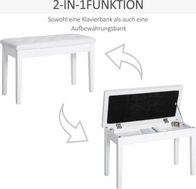 HOMCOM klavírní stolička ve venkovském stylu Klavírní lavice s úložným prostorem z kaučukového dřeva a imitace kůže, bílá, 76 x 36 x 50 cm pro milovn…