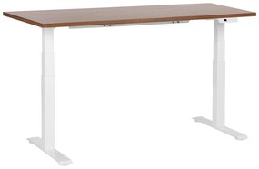 Elektricky nastavitelný psací stůl 160 x 72 cm tmavé dřevo/bílý DESTINES Beliani