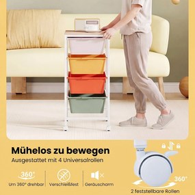 Costway Pojízdný zásuvkový vozík s 4 zásuvkami z plastu barevné, makaron barevné