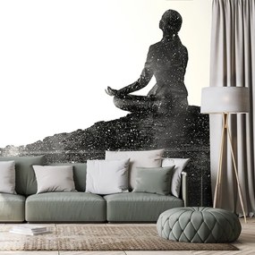 Samolepící tapeta meditace ženy v černobílém provedení - 225x150 cm