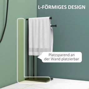 HOMCOM Dvouvrstvá volně stojící věšák na ručníky s 2 tyčemi a kovovým rámem v moderním L tvaru 35,5x20x78 cm Černá