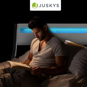 Juskys Čalouněná postel Valencia s LED osvětlením Barva: černá, Velikost: 140 × 200 cm