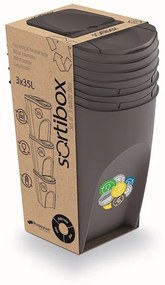 Sada košů na třídění odpadu ECOBOX 3x35L šedý kámen