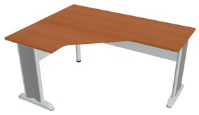 Stůl ergo lomený pravý 160×120/60 cm - Hobis Cross CEV 60 P Dekor stolové desky: třešeň, Dekor lamino podnože: šedá, Barva nohou: Stříbrná