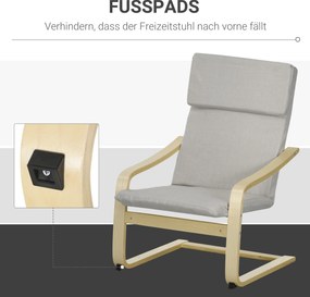 HOMCOM sada 2 lounge křesel s taburetem a područkou, opěrka hlavy, lněný potah, polyesterový polštář na nohy, eukalyptus, světle šedá 66,5 x 80 x 99 …