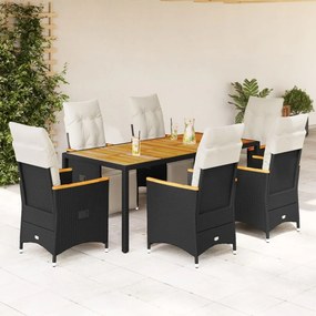 7dílný zahradní bistro set s poduškami černý polyratan 3276963