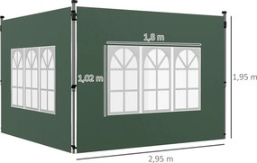 Outsunny sada 2 bočních panelů pro altán 3x3/3x4 m, boční stěna s oknem, voděodolná zelená barva