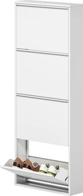 HOMCOM Kovový botník se 4 sklápěcími dvířky, úzký botník pro 8 párů bot 55 x 15 x 139,5 cm Bílý