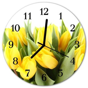 Nástěnné hodiny obrazové na skle - Tulipány žluté