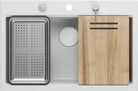 Bílý kuchyňský granitový dřez QUADRON Marc 110 s příslušenstvím bez baterie