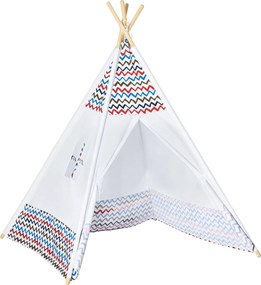 HOMCOM Dětský Teepee Stan pro děti od 3 let - Přenosný Dřevěný Tipi s Okénkem pro Vnitřní a Venkovní Použití 120x120x155 cm Bílý | Aosom