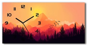 Wallmuralia Skleněné hodiny na stěnu tiché Horské panorama 60x30 cm