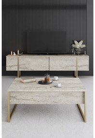 TV stolek/skříňka Luna (travertin + zlatá)