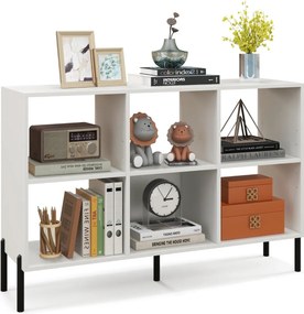 Costway Knihovna se 6 přihrádkami Stojací police se zvýšenými kovovými nohami