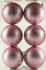 Sada vánočních ozdob růžová 10 cm, glitter jemně růžová, plastová, balení 6 ks