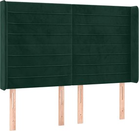 Čelo postele s LED tmavě zelené 147 x 16 x 118/128 cm samet 3124239