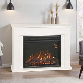 HOMCOM Elektrický krb s plamenem ve 12 barvách a 5 stupni jasnosti, dálkové ovládání a časovač, 98x23,5x69,5 cm, bílá a černá