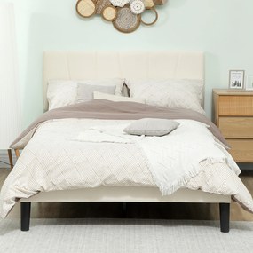 HOMCOM manželská postel 140 x 190 cm postel pro 2 osoby, nastavitelné čelo postele, lamelový rošt 150 x 198 x 101/106/111/116/121 cm, krémová