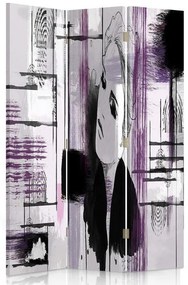 Ozdobný paraván Žena Abstraktní fialová - 110x170 cm, třídílný, obustranný paraván 360°
